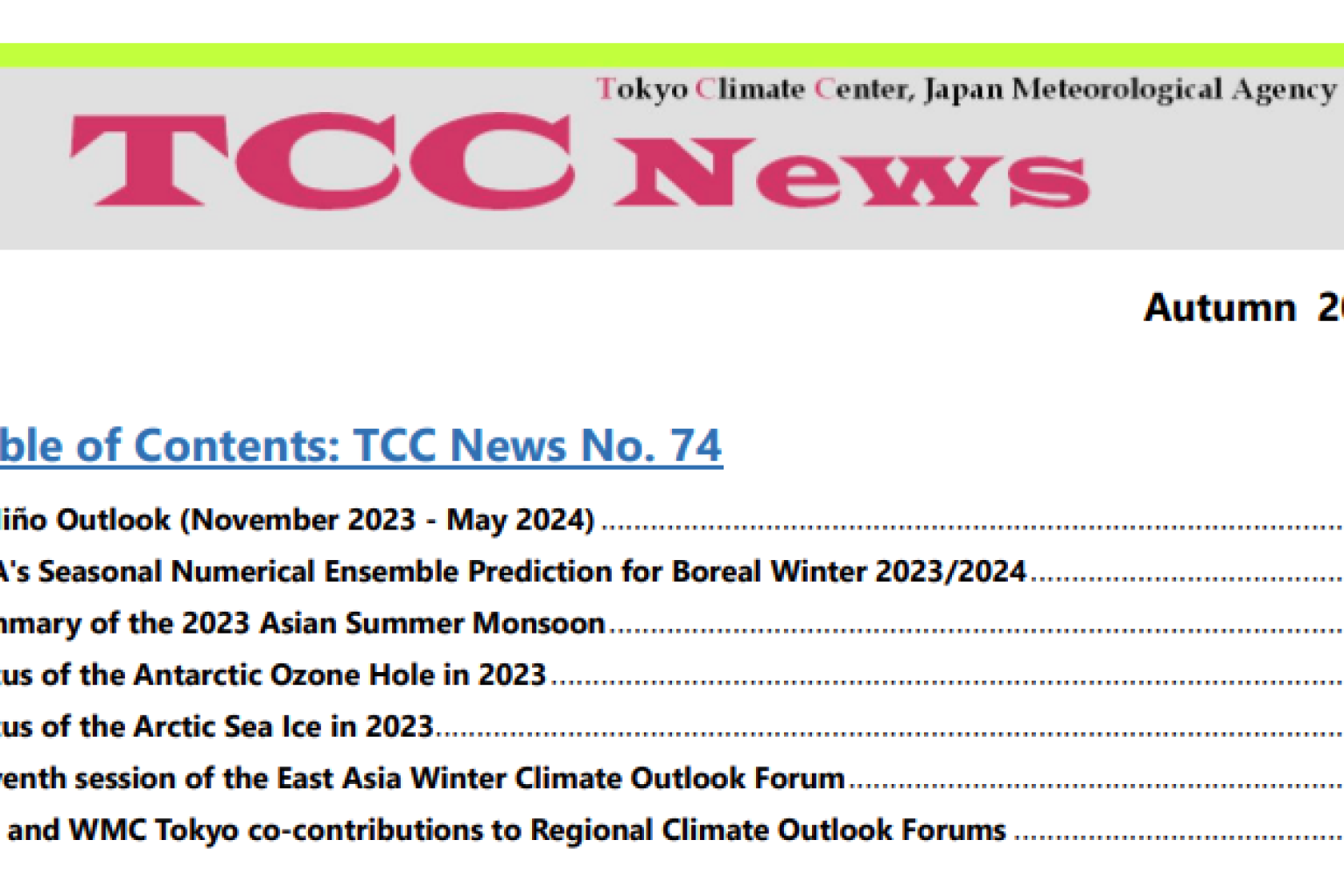 74th issue of the TCC News