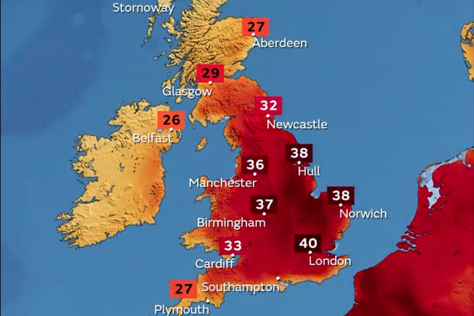The first Red extreme heat warning issued in UK during European heatwave