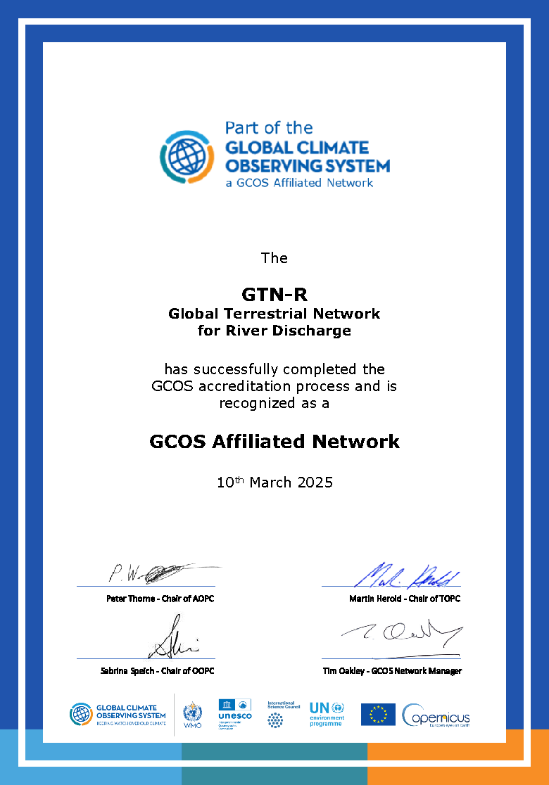 The Global Terrestrial Network for Rivers (GTN-R) was accredited as a ...