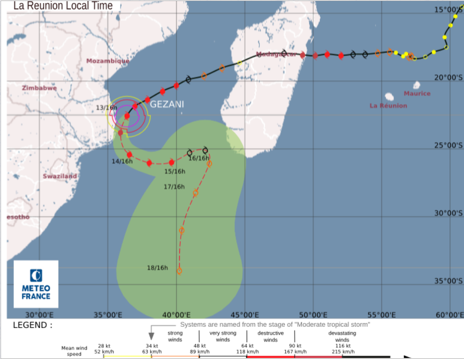 Tropical cyclone Gezani hits Madagascar and threatens Mozambique